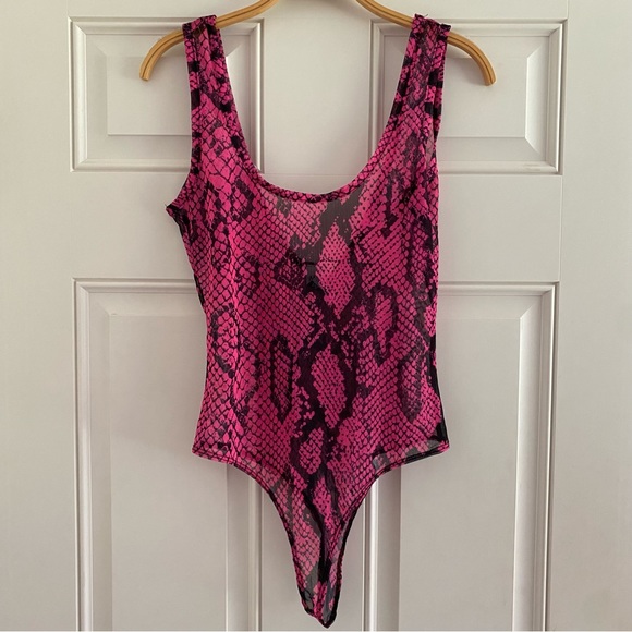 Vintage | Tops | Vintage Y2k Meg Bodysuit Snakeskin Pink Sheer Mesh ...